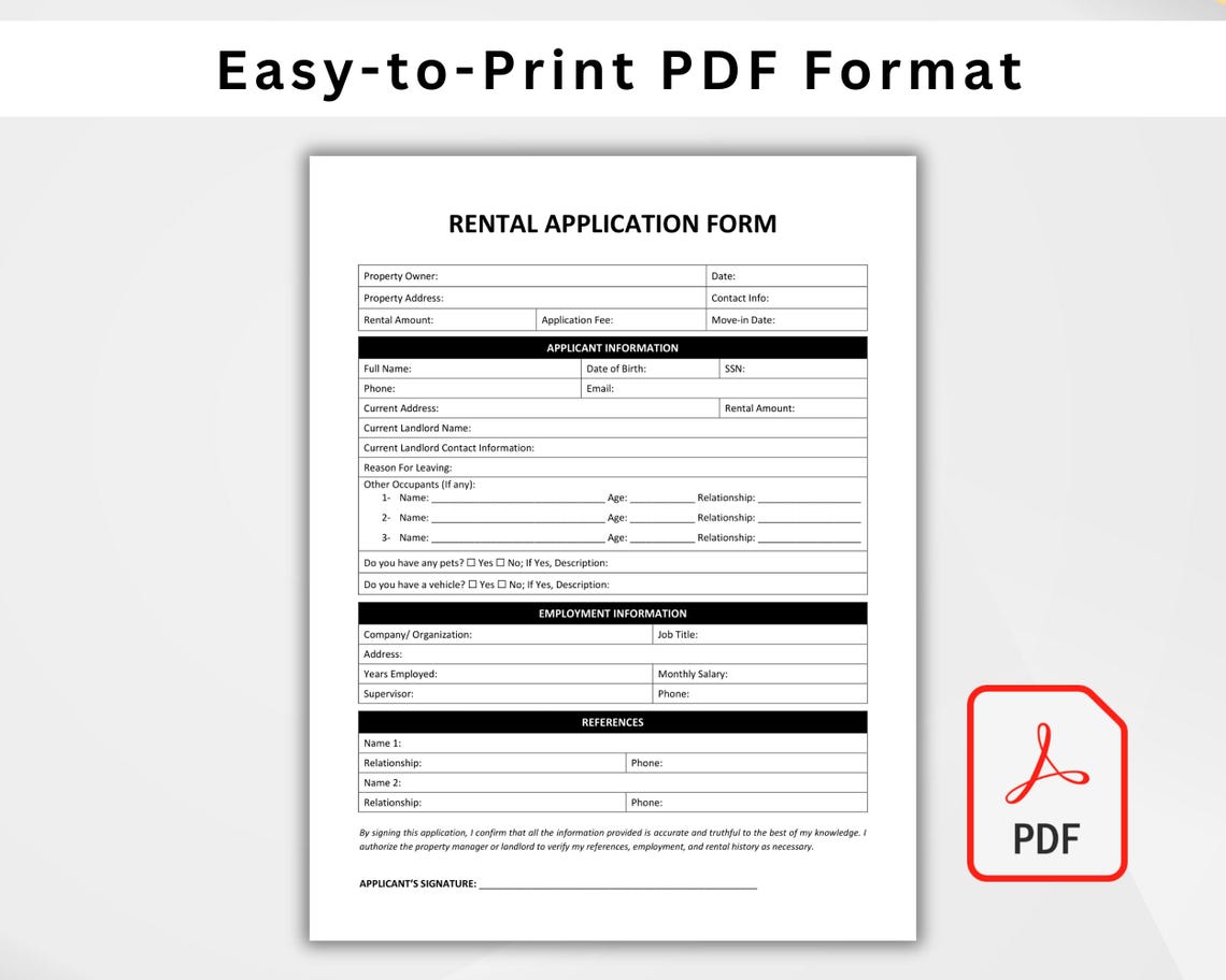 EDITABLE Landlord Rental Application Form. Tenant Rental Application ...