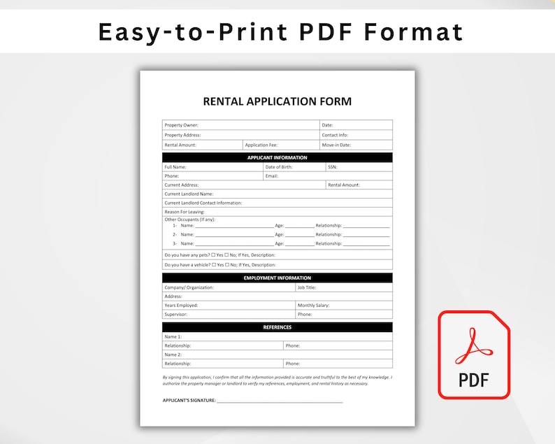 EDITABLE Landlord Rental Application Form. Tenant Rental Application ...