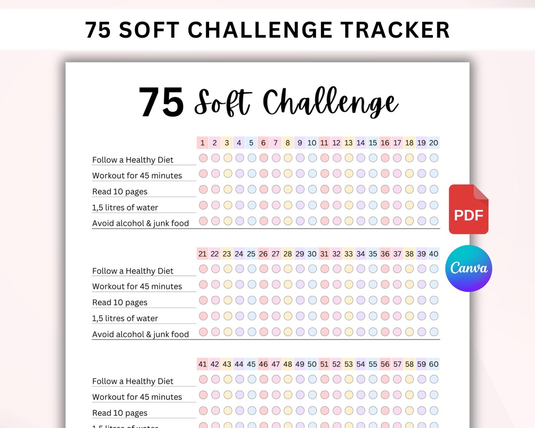 75 Soft Challenge Tracker. 75 Soft Challenge Printable. 75 Soft Tracker ...