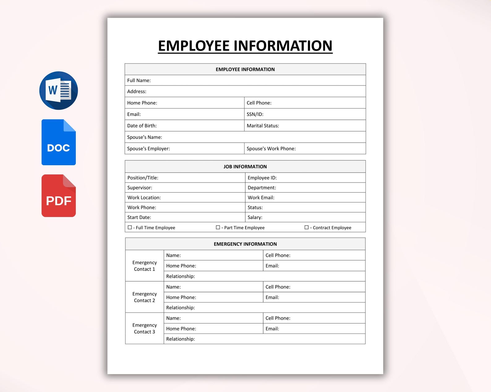 Employee Information Form. New Hire Forms. HR Templates. Employee ...