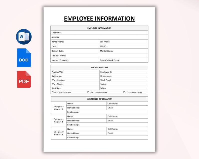 Employee Information Form. New Hire Forms. HR Templates. Employee ...