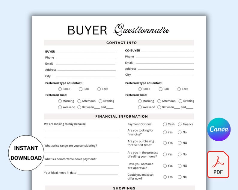 Editable Buyer Questionnaire Template | Home Buyer Questionnaire Form ...