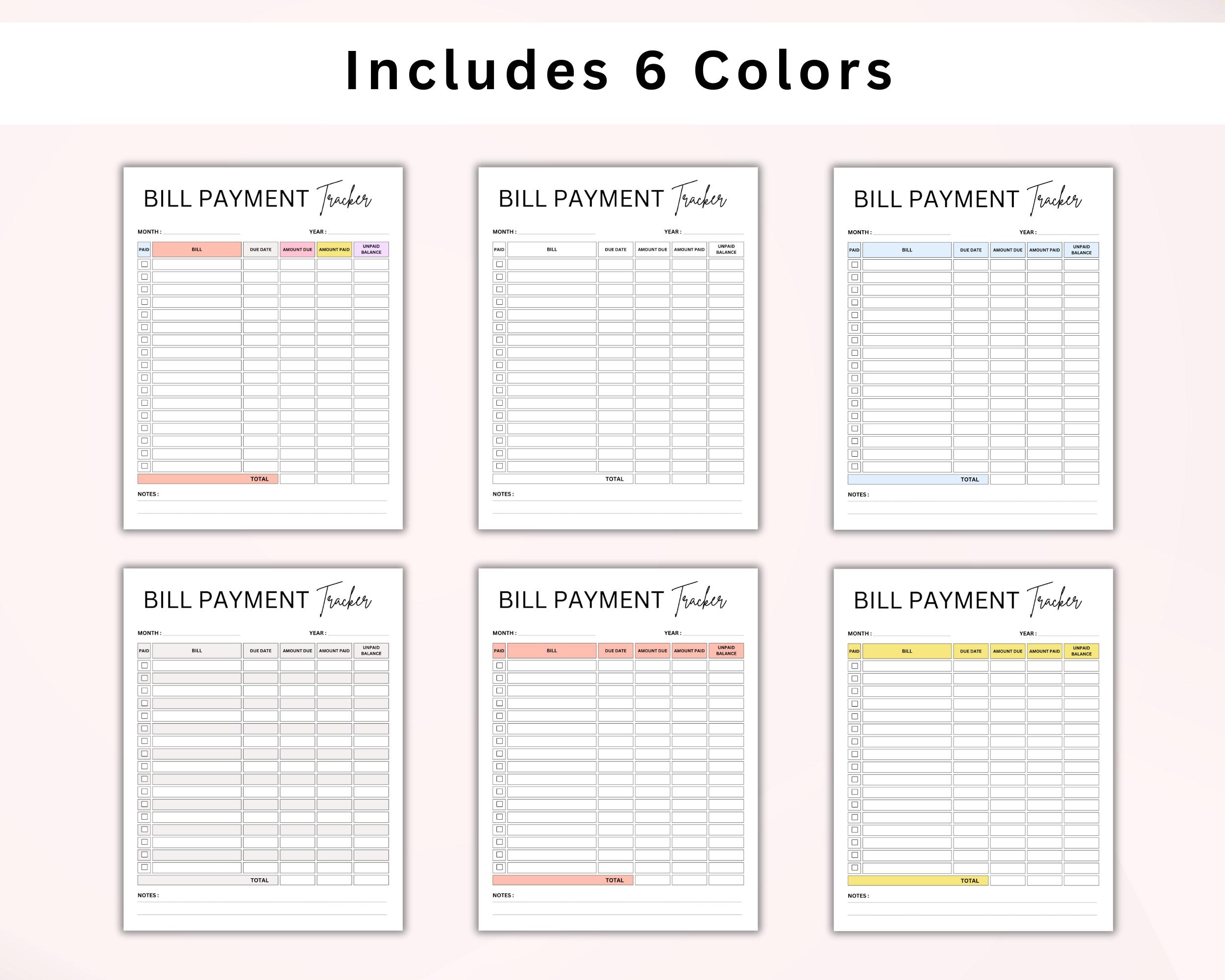 Bill Pay Organizer. Bill Payment Log. Monthly Bill Payment Checklist ...