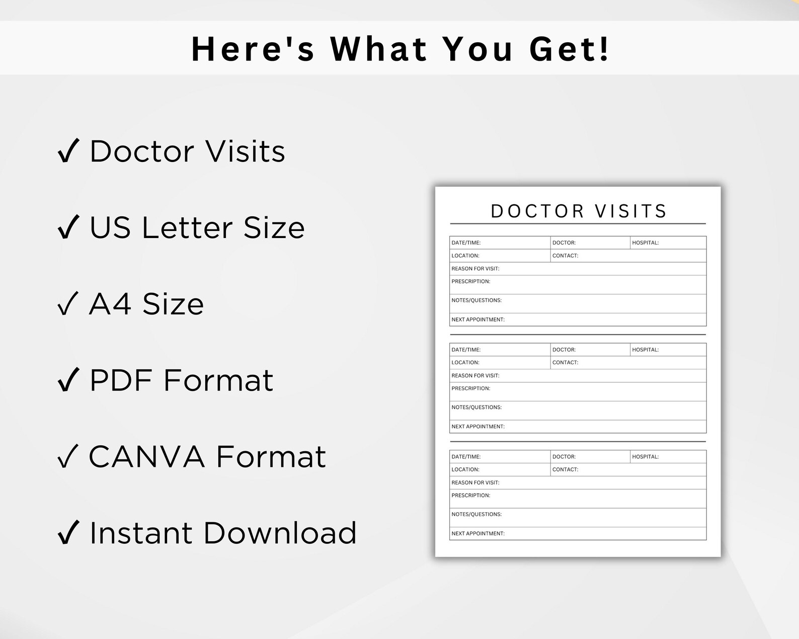 Doctor Visit Tracker. Doctor Visits Log. Health Consultation Record ...