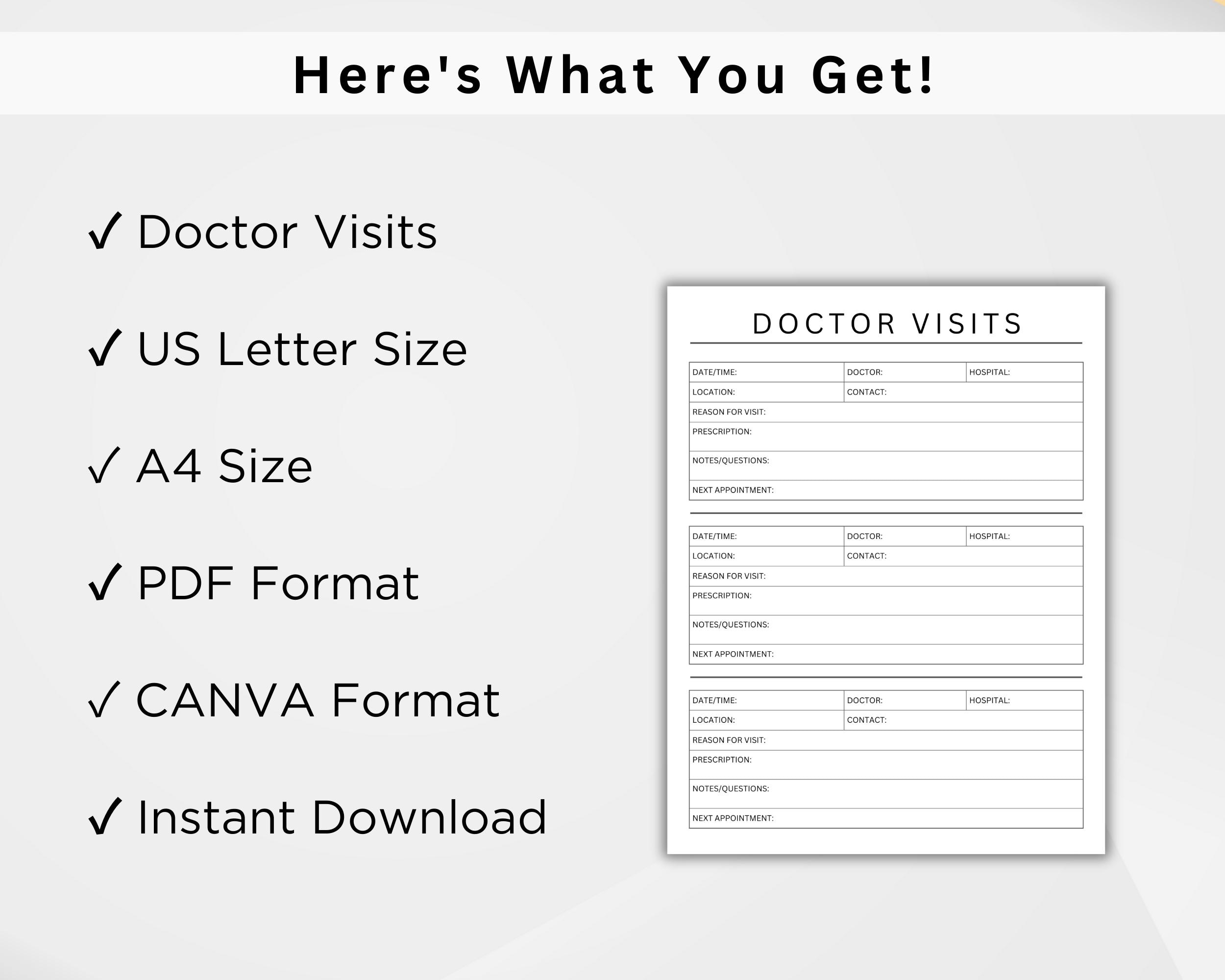 Doctor Visit Tracker. Doctor Visits Log. Health Consultation Record ...