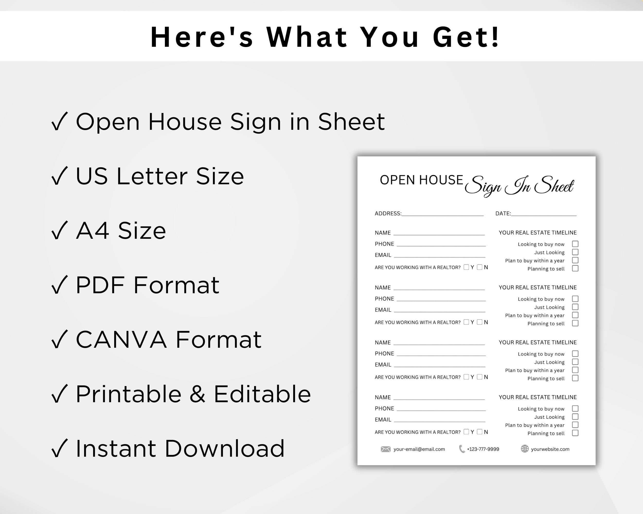 EDITABLE Open House Sign in Sheet. Real Estate Marketing. Realtor Open ...