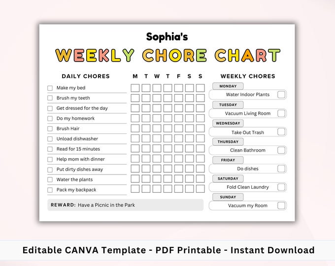 Editable Kids Chore Chart, Multiple Siblings, Printable (canva Template ...