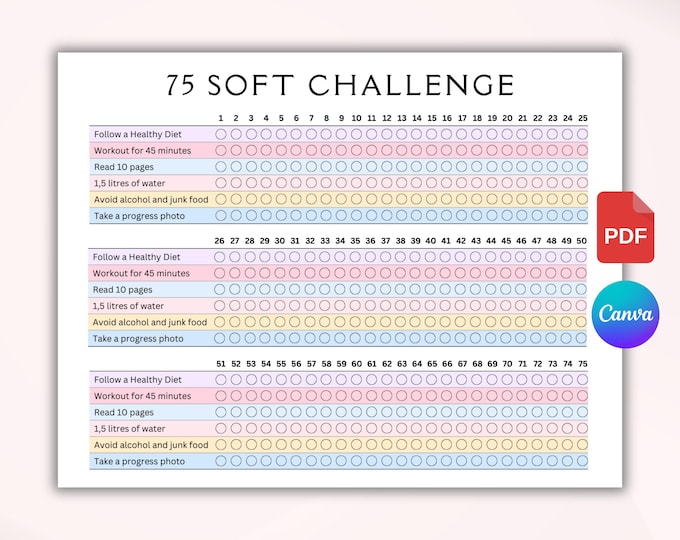 75 Soft Challenge Tracker Printable (digital Download) - Etsy