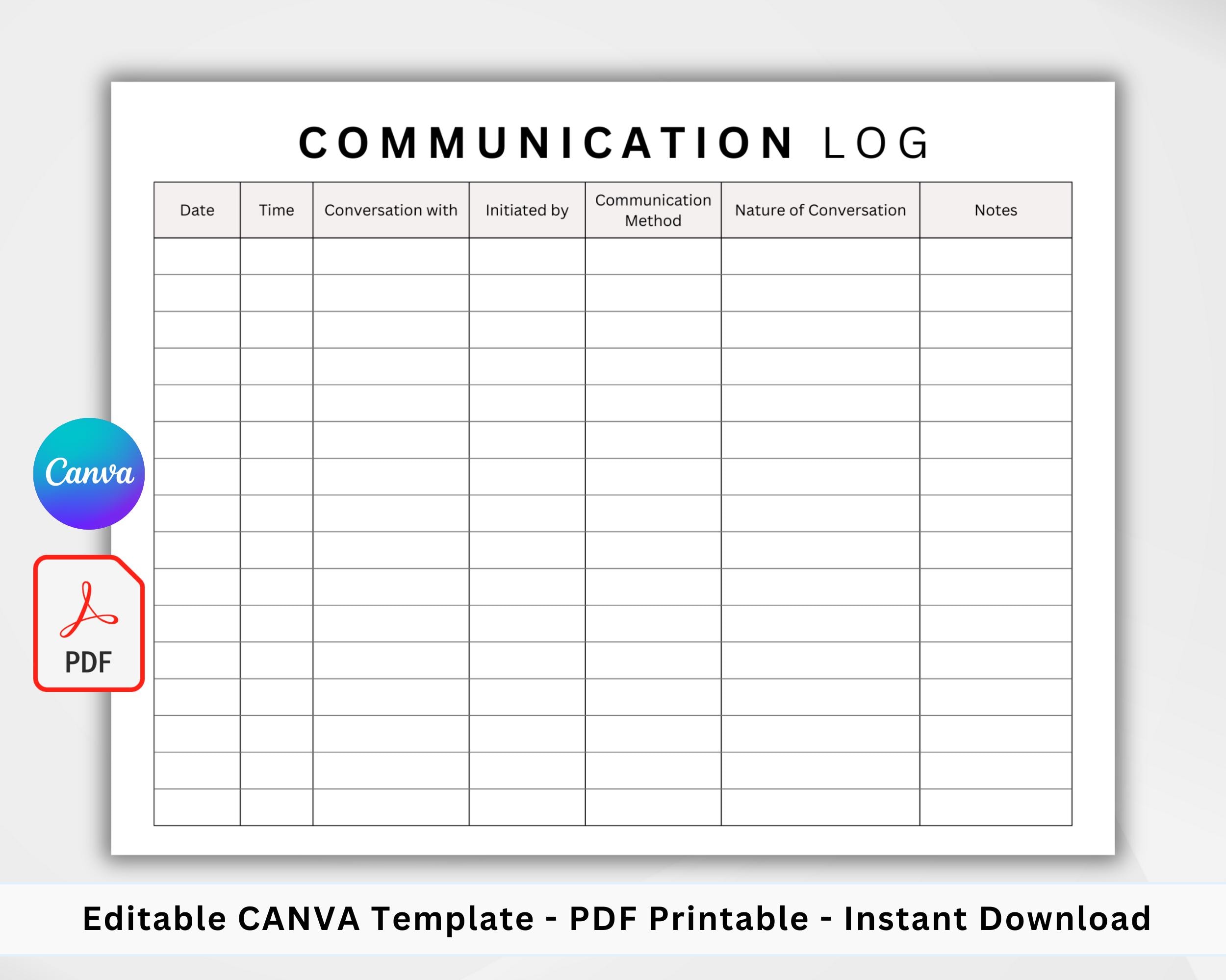 Communication Log Printable. Call Tracker PDF. Phone Call Log Small ...