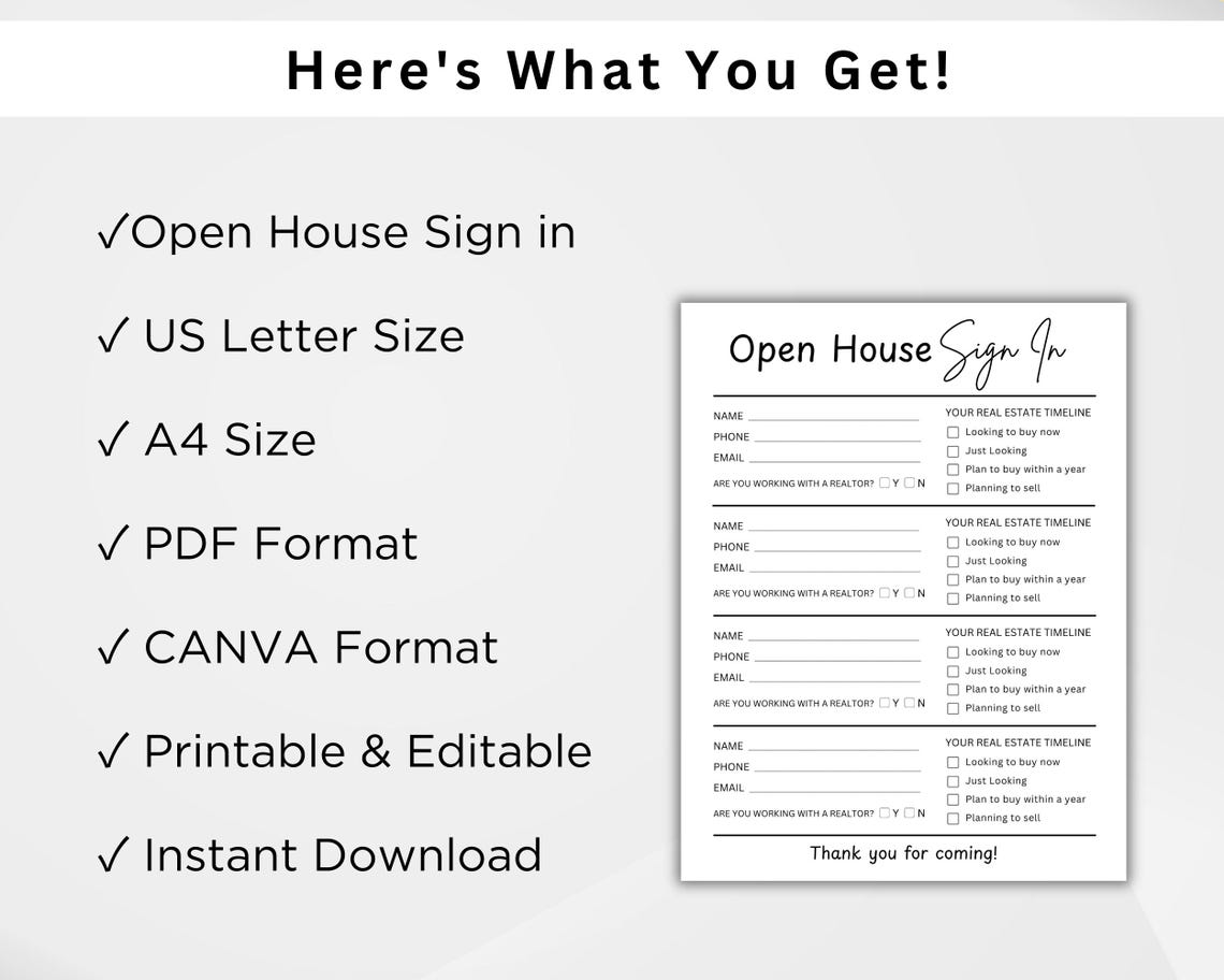 EDITABLE Open House Sign in Sheet. Printable Real Estate Marketing ...