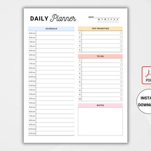 Daily Planner Printable. 30 Minute Schedule. Time Blocking PDF. Day ...