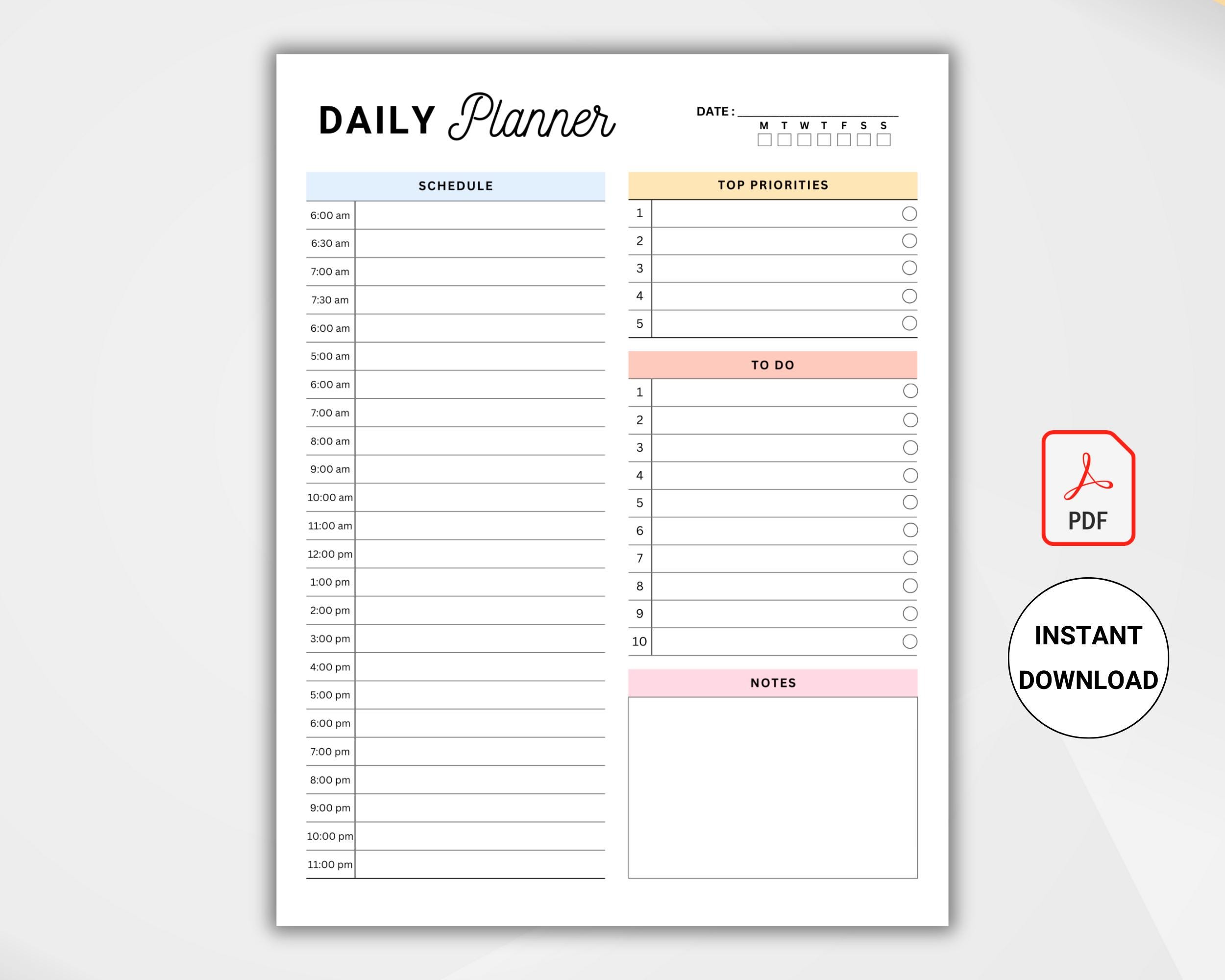 Daily Planner Printable. 30 Minute Schedule. Time Blocking PDF. Day ...