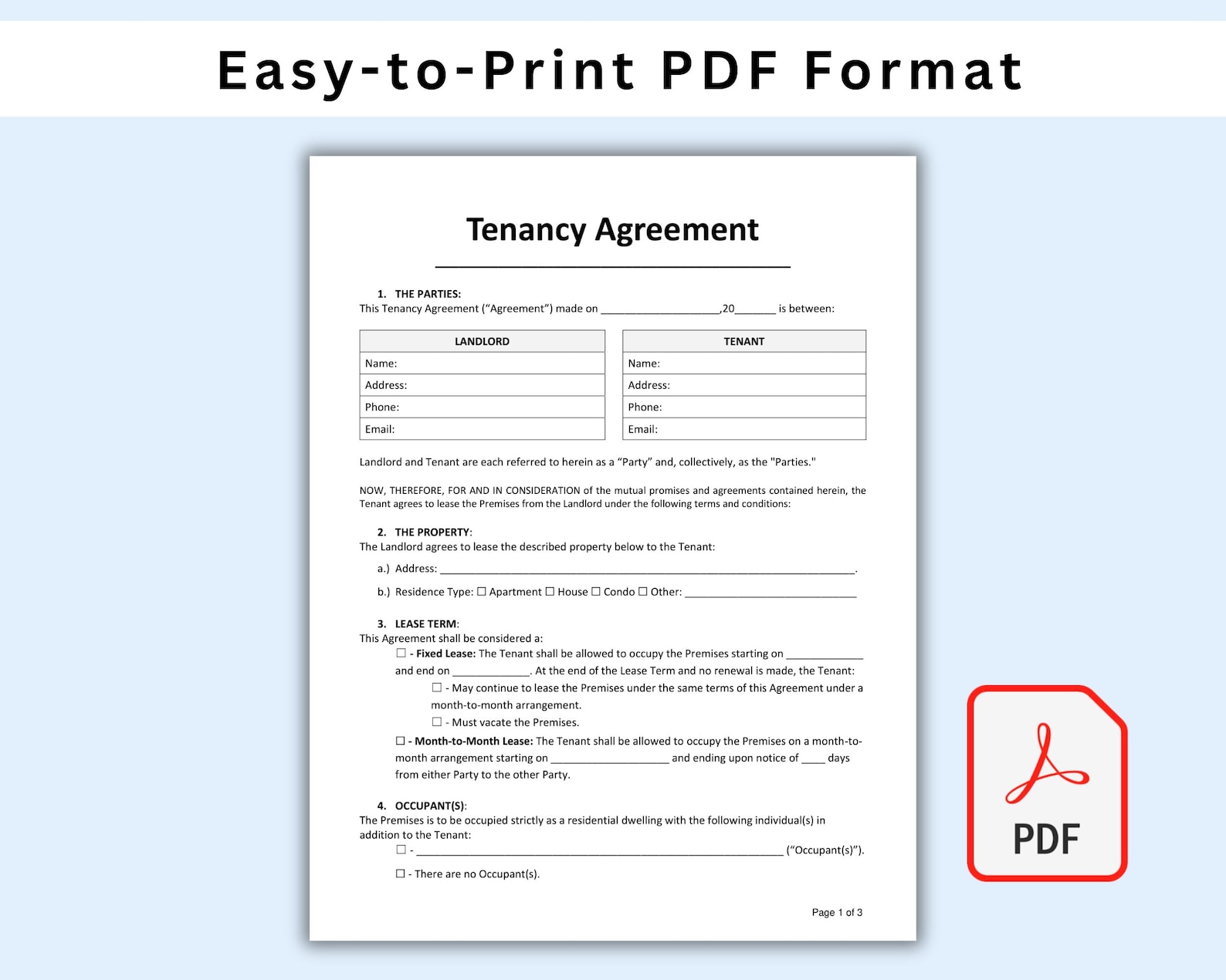 Simple Tenancy Agreement. Rental Agreement Printable. Tenancy Agreement ...