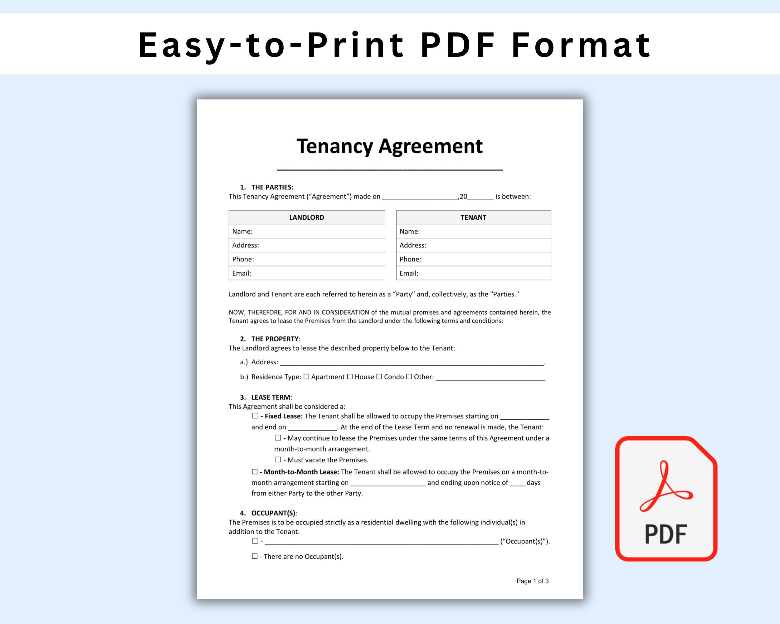 Simple Tenancy Agreement. Rental Agreement Printable. Tenancy Agreement ...
