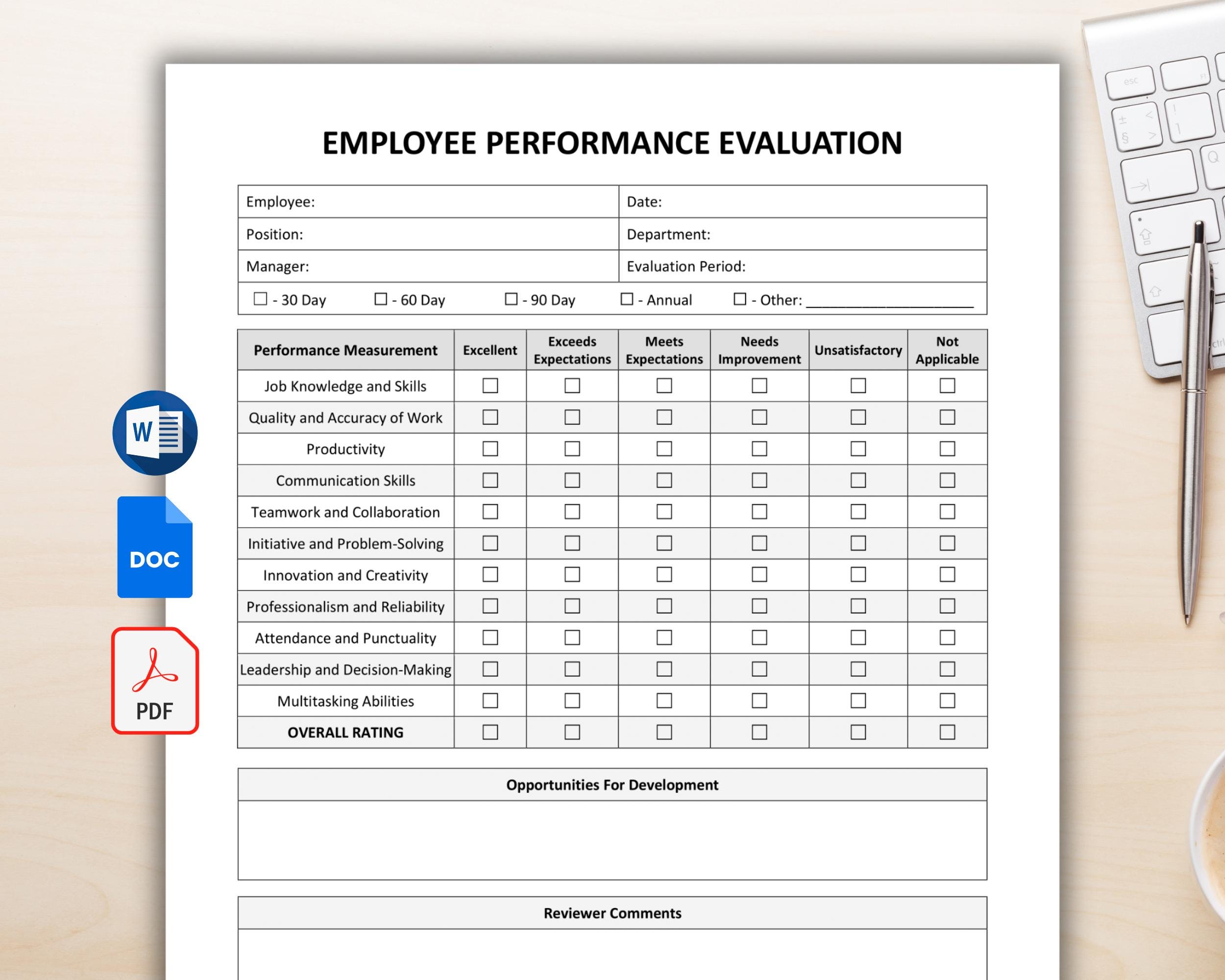 Printable Employee Performance Evaluation. Employee Assessment ...