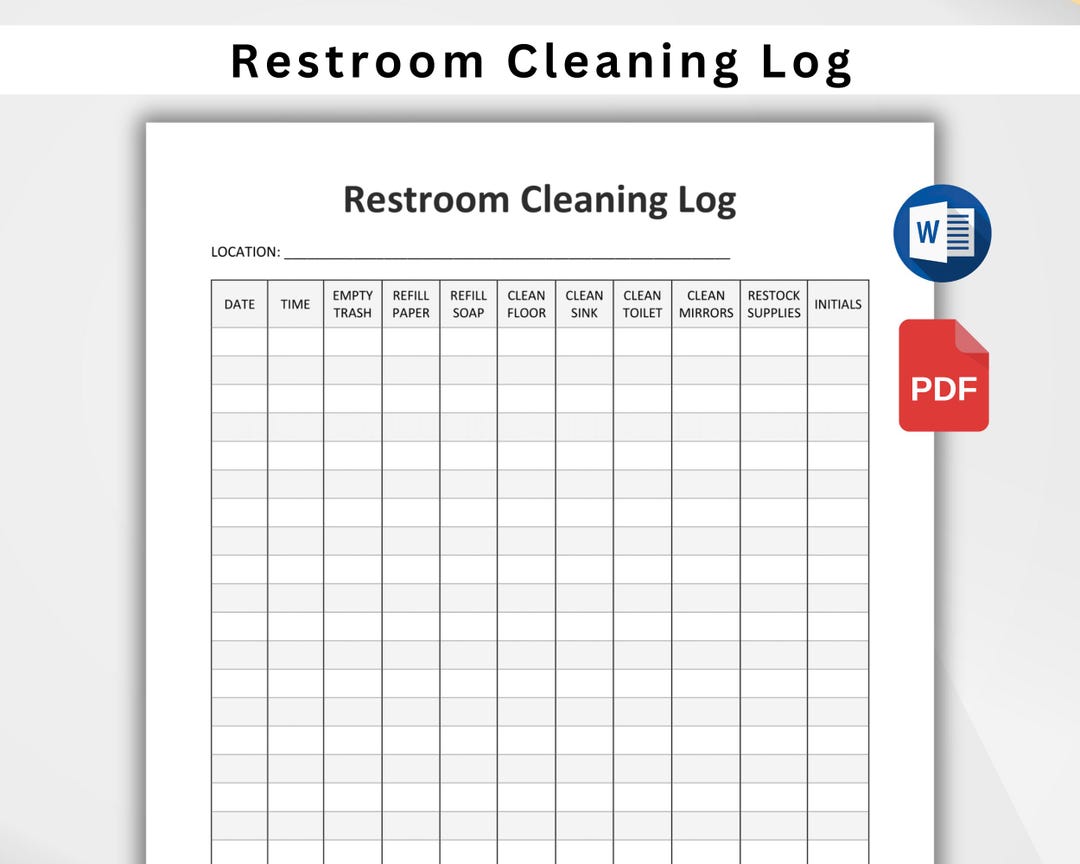 EDITABLE Restroom Cleaning Log for Business. Bathroom Cleaning Log ...