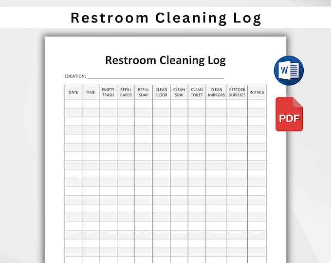 Weekly Bathroom Cleaning Chart Printable, Restroom Cleaning Log for ...