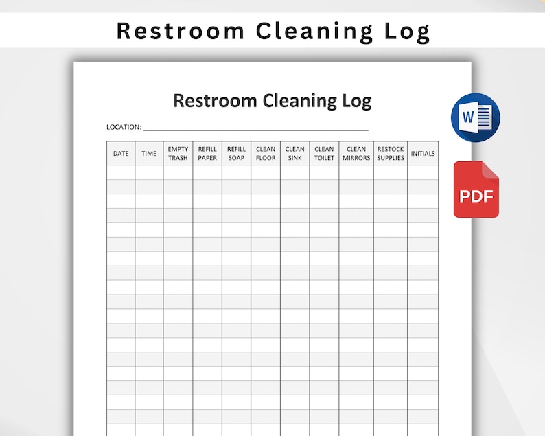 EDITABLE Restroom Cleaning Log for Business. Bathroom Cleaning Log ...