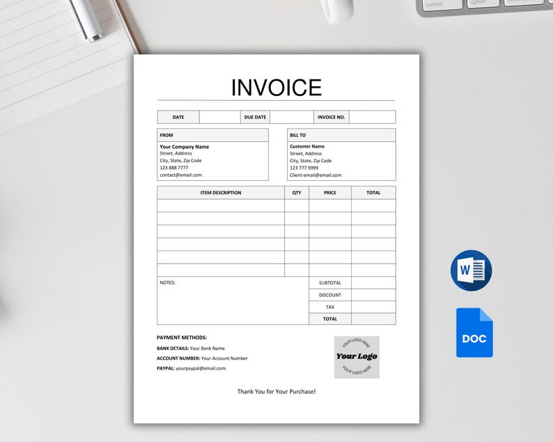 Editable Invoice Template | Custom Business Invoice Form | Billing ...