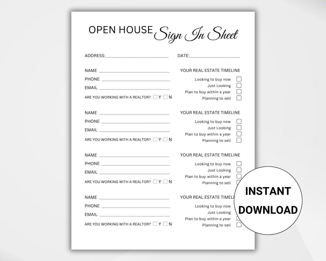 EDITABLE Open House Sign in Sheet. Real Estate Marketing. Realtor Open ...