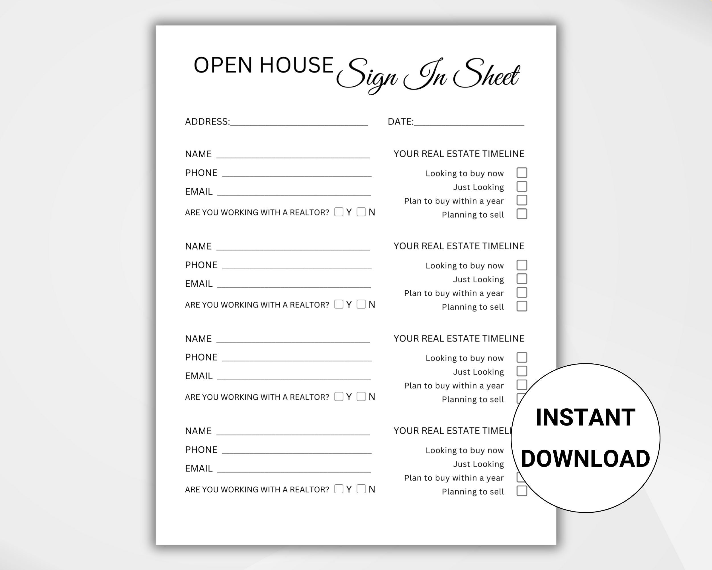 EDITABLE Open House Sign in Sheet. Real Estate Marketing. Realtor Open ...