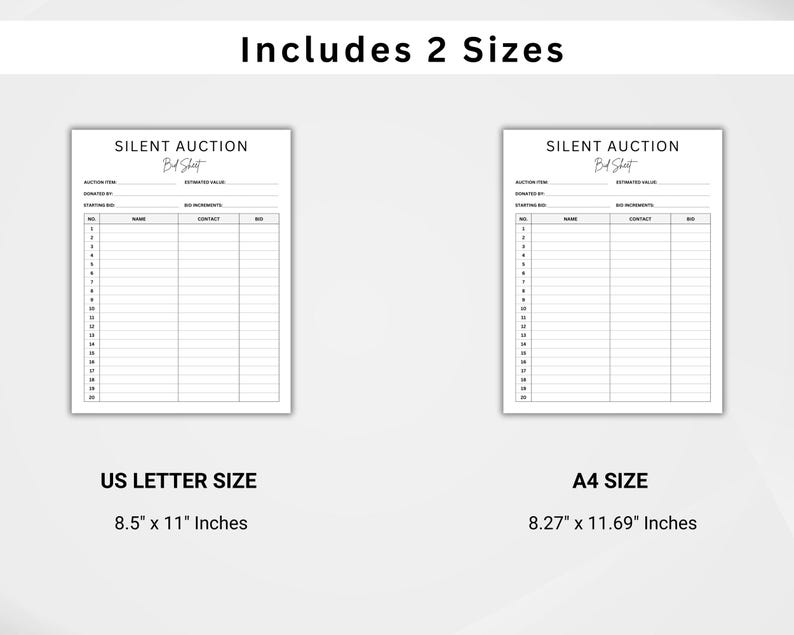 Editable Silent Auction Bid Sheet. Silent Auction Sign up Sheet. Silent ...