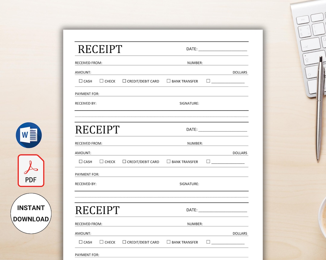 Editable Receipt. Receipt Template. Customer Receipt. Minimalist ...