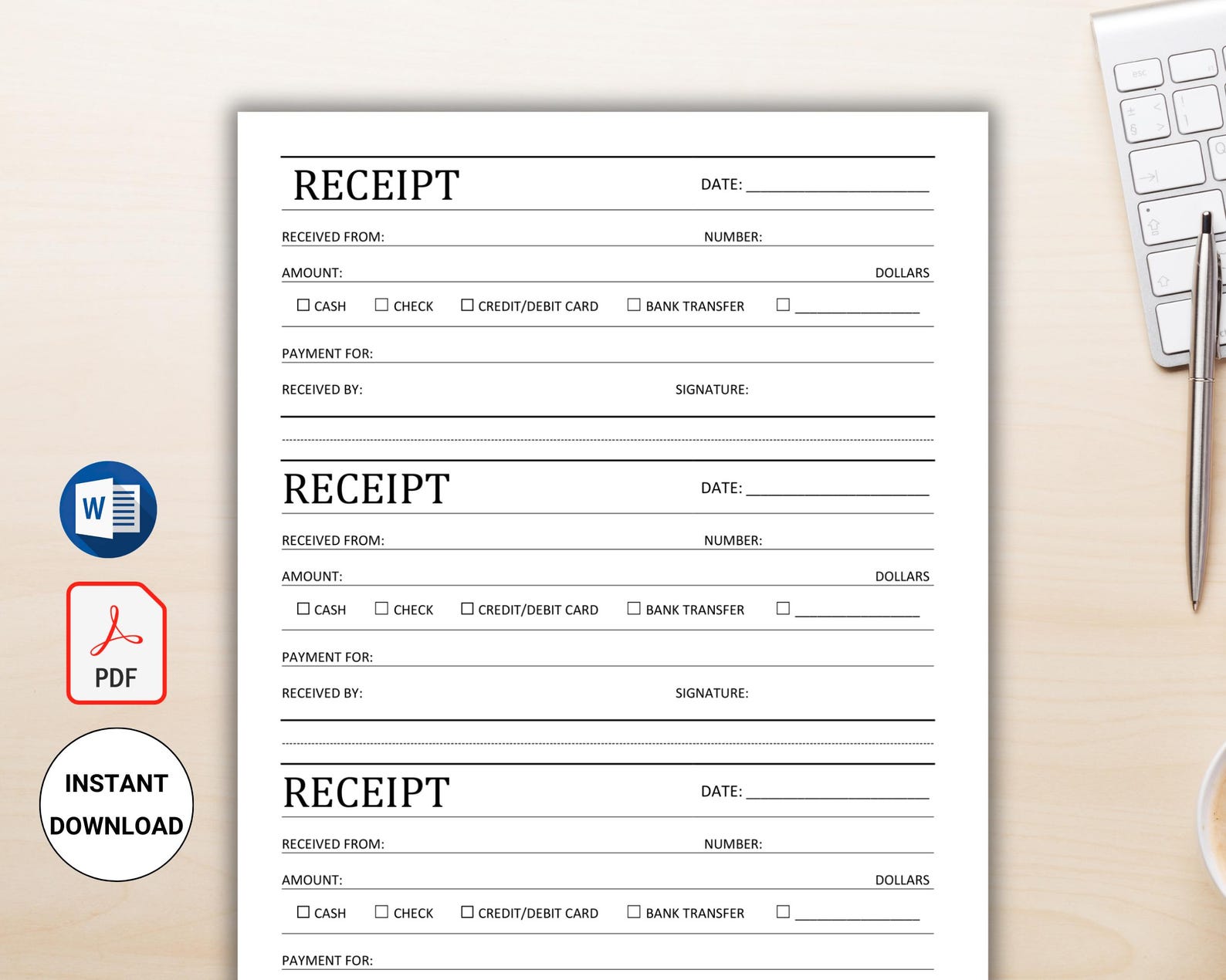 Editable Receipt. Receipt Template. Customer Receipt. Minimalist ...