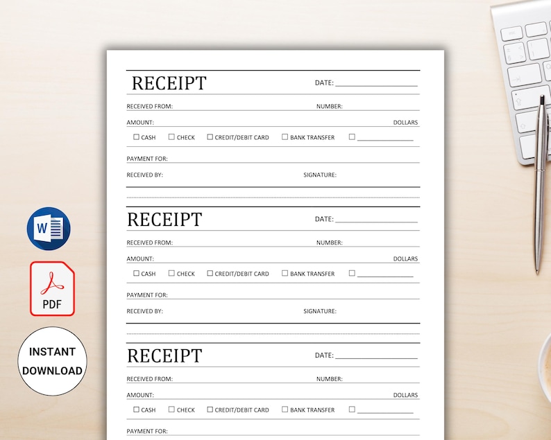 Editable Receipt. Receipt Template. Customer Receipt. Minimalist ...