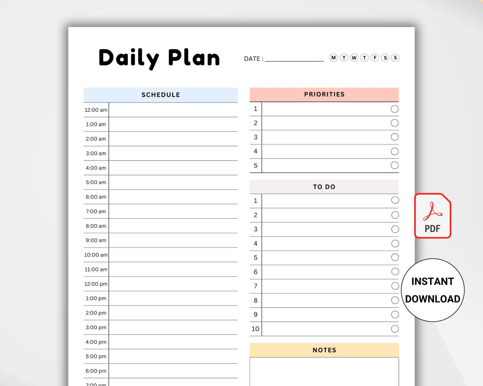 24 Hour Daily Planner Printable. Hourly Planner Undated. Time Blocking ...