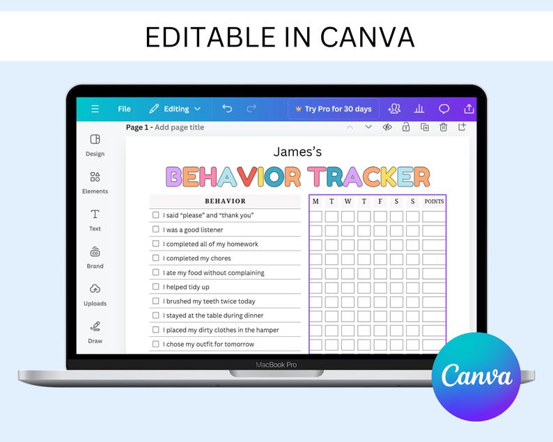 Behavior Tracker for Kids Printable. Good Behavior Chart. Behavior ...