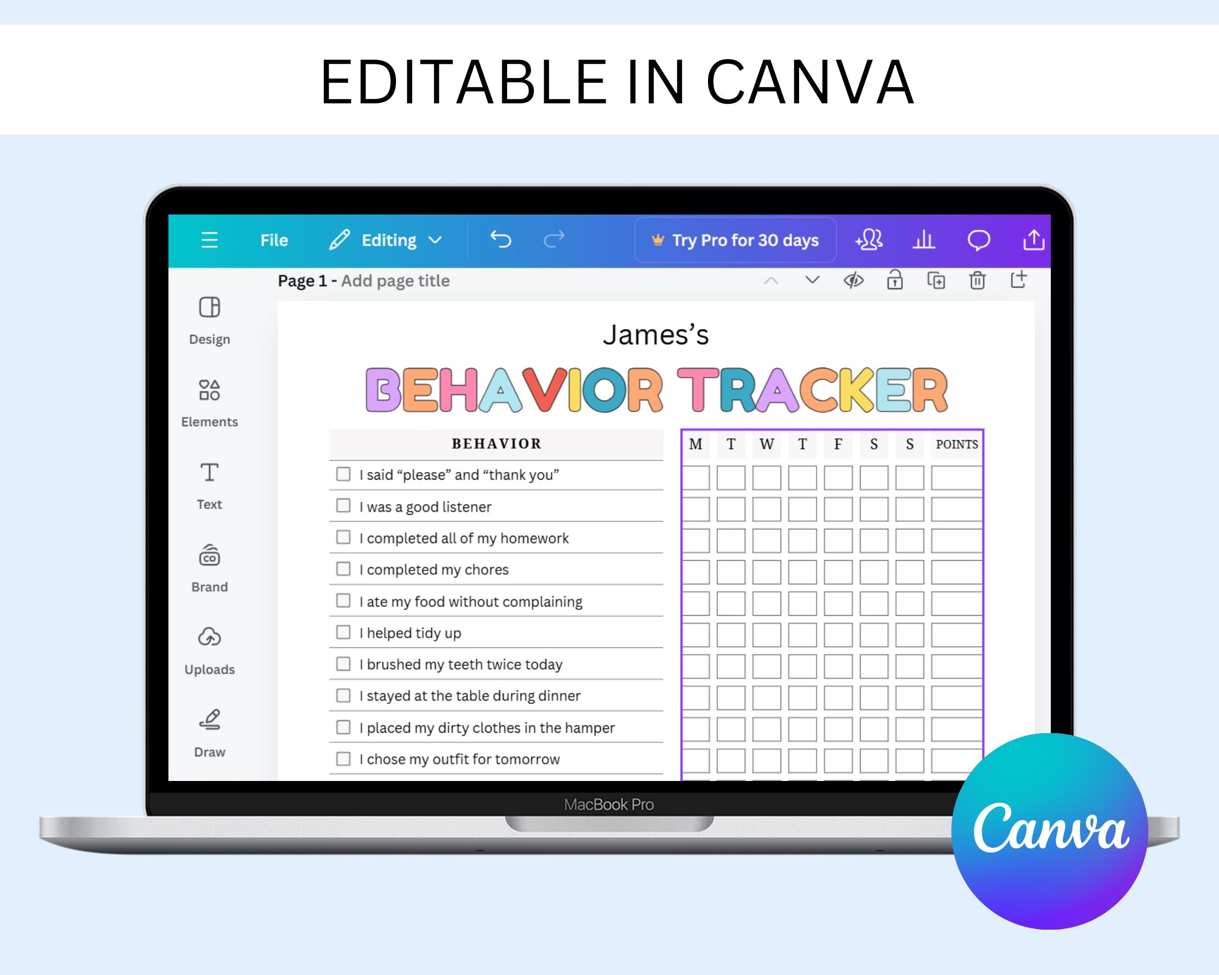 Behavior Tracker for Kids Printable. Good Behavior Chart. Behavior ...