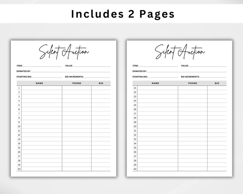Silent Auction Bid Sheet. Silent Auction Sign up Sheet. Silent Auction ...