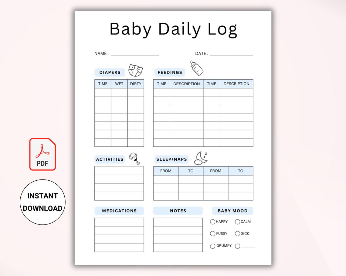 Baby Daily Log. Infant Daily Log. Newborn Baby Tracker. Baby Feeding ...