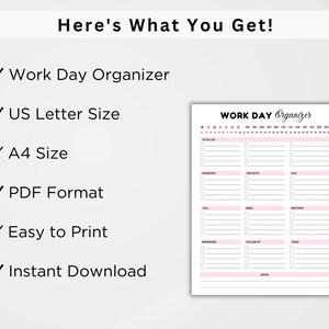Printable Work Day Schedule Template. Daily Productivity Planner. Work ...
