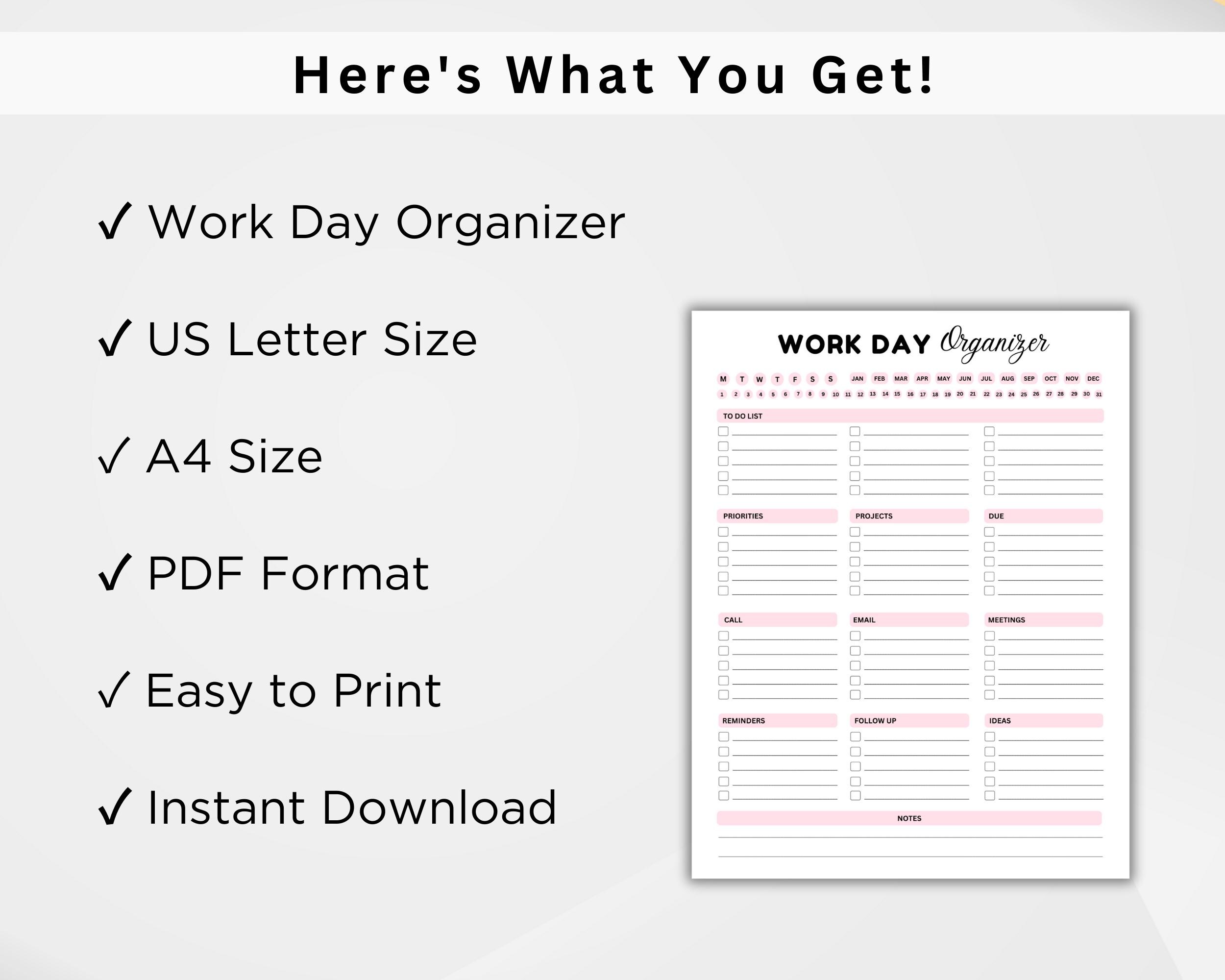 Printable Work Day Schedule Template. Daily Productivity Planner. Work ...