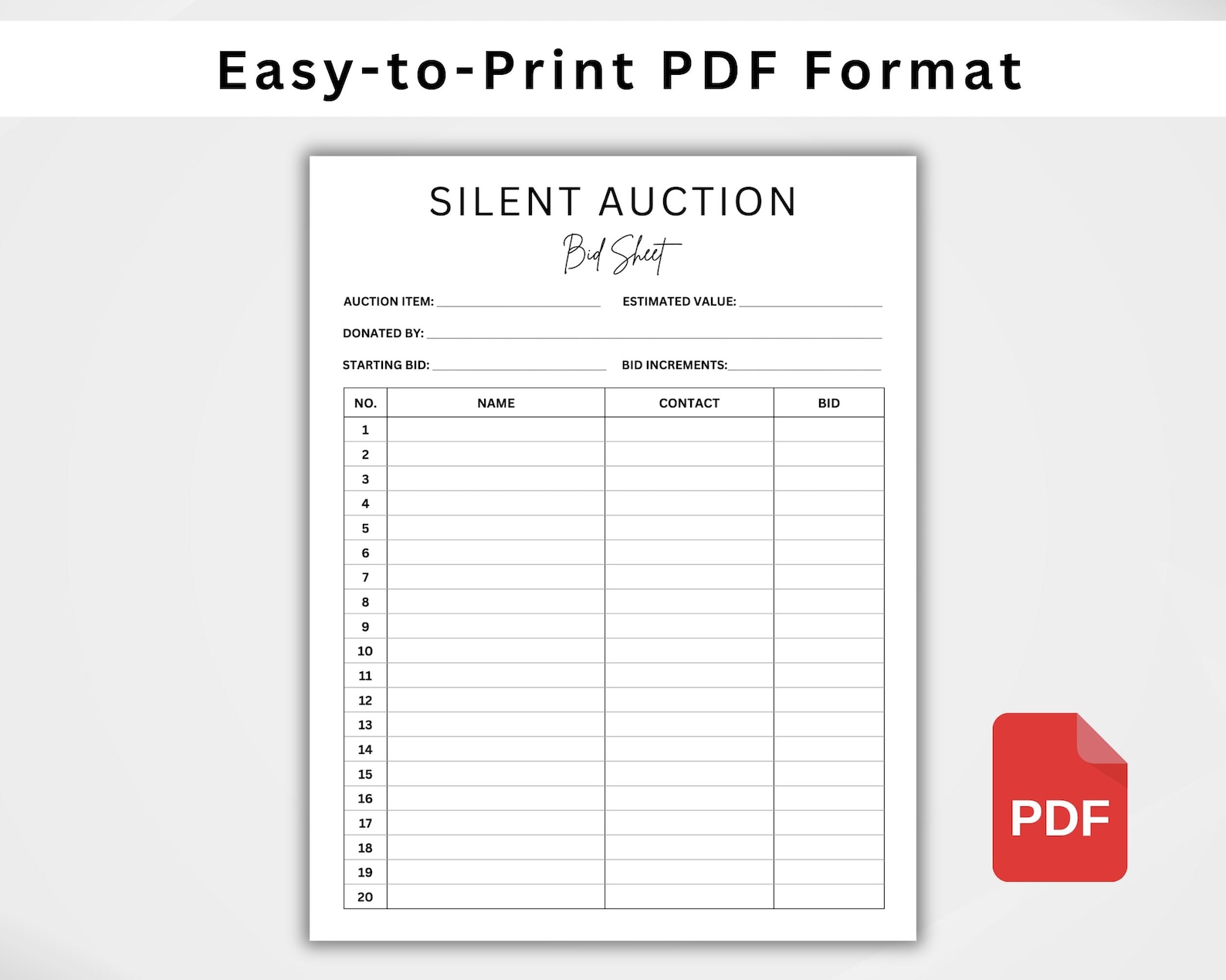 Editable Silent Auction Bid Sheet. Silent Auction Sign up Sheet. Silent ...