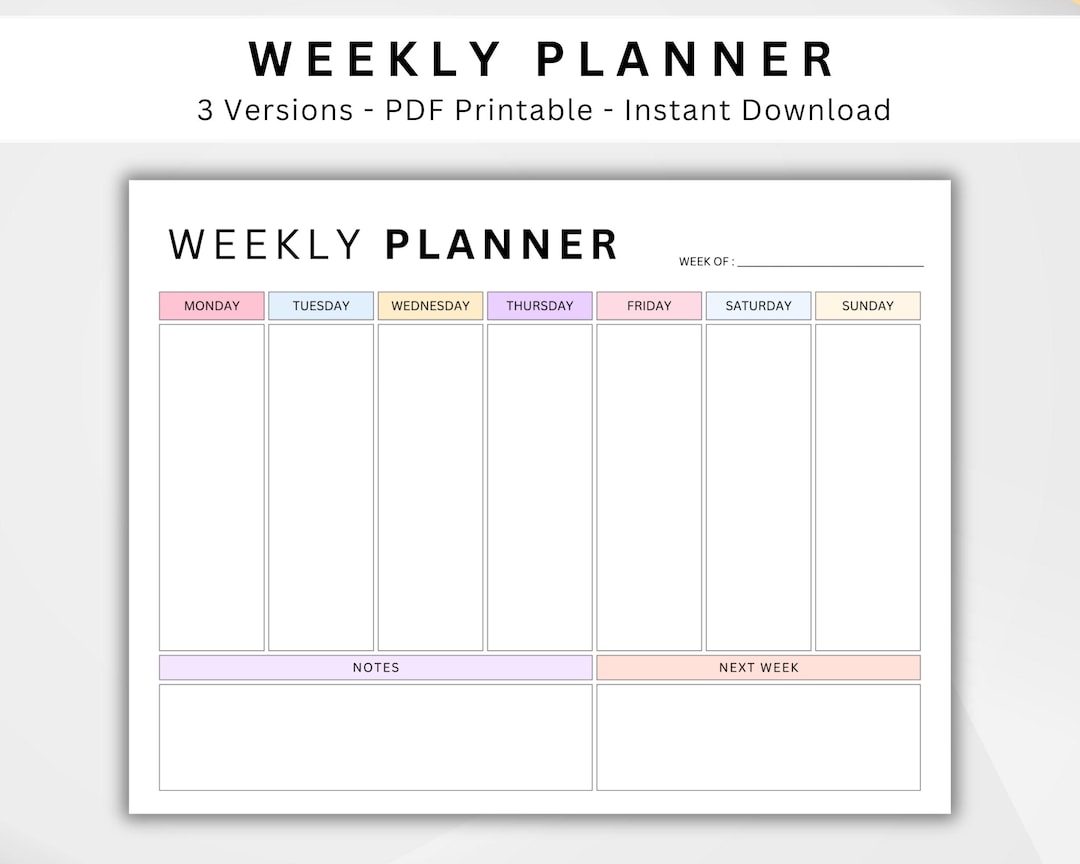 Weekly Undated Planner PRINTABLE. Weekly to Do List Planner. Weekly ...