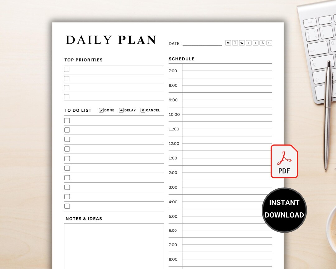 Printable Daily Plan. Daily to Do List. Daily Schedule. Time Blocking ...