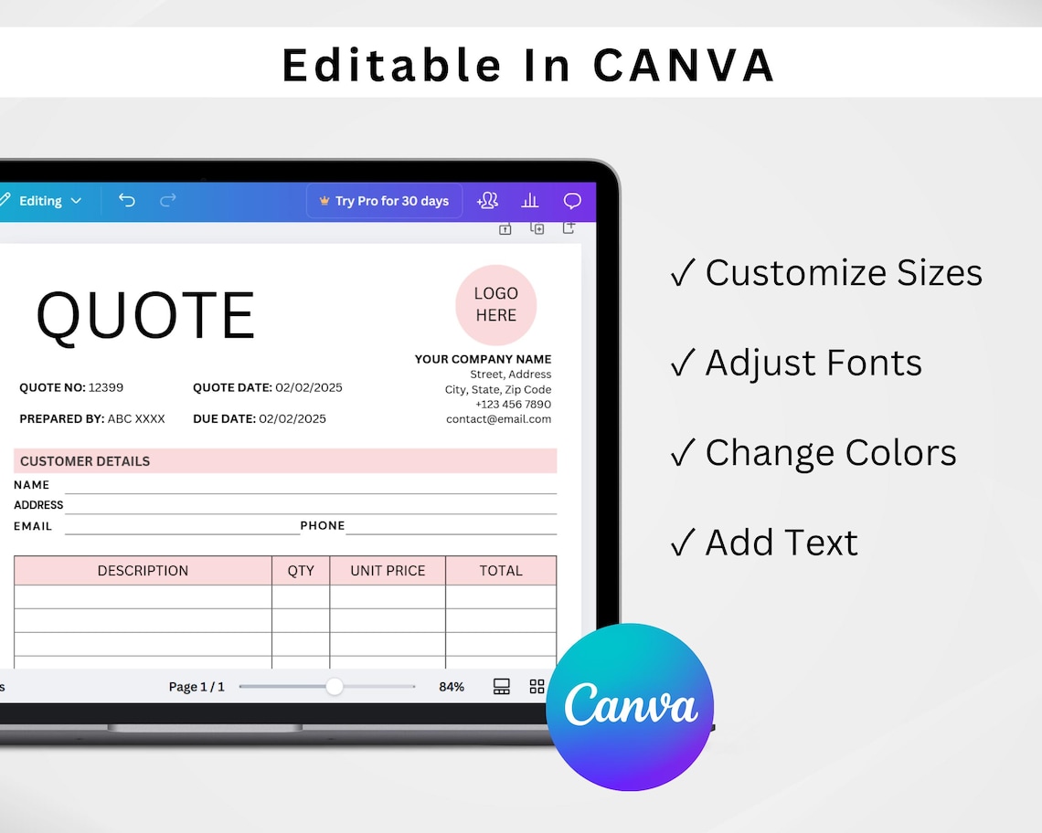 Quote Template. Quote Form. Job Quote. Job Proposal. Small Business ...
