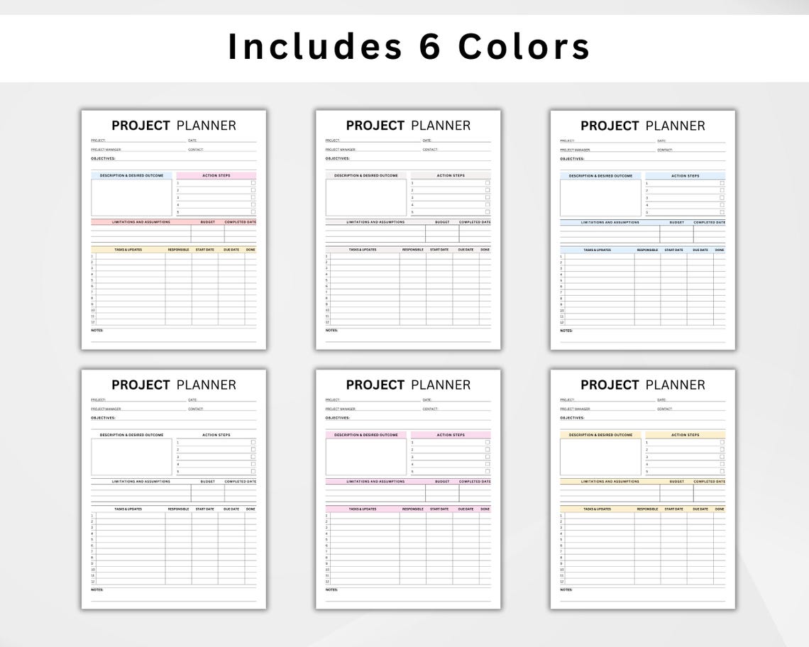 Simple Project Planner EDITABLE, Printable Project Planning Templates ...