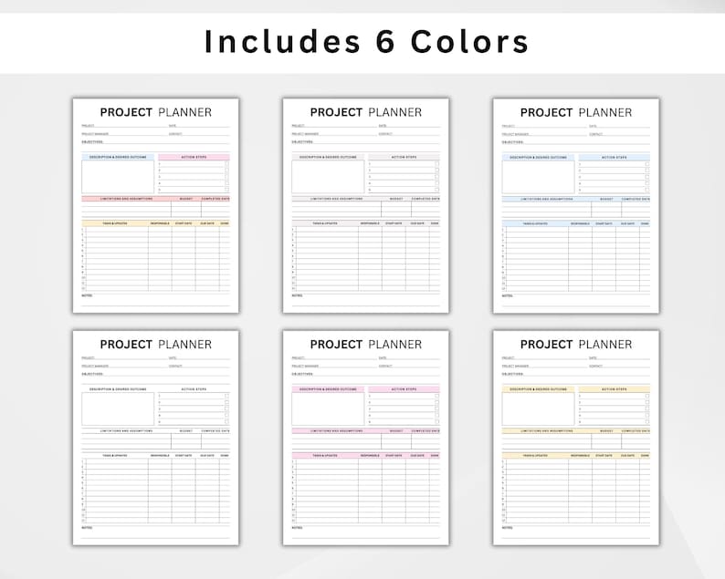 Simple Project Planner EDITABLE, Printable Project Planning Templates ...