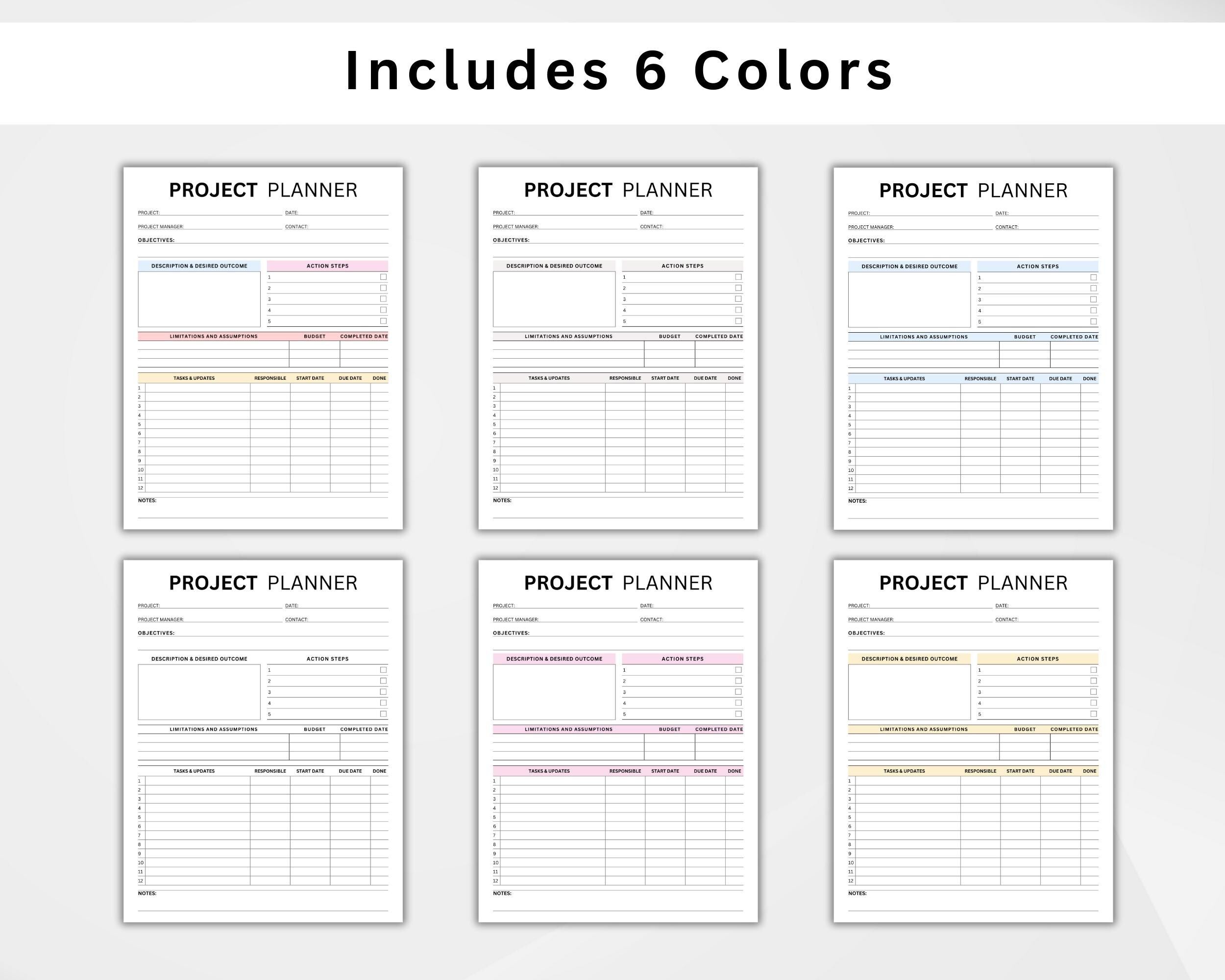 Simple Project Planner EDITABLE, Printable Project Planning Templates ...