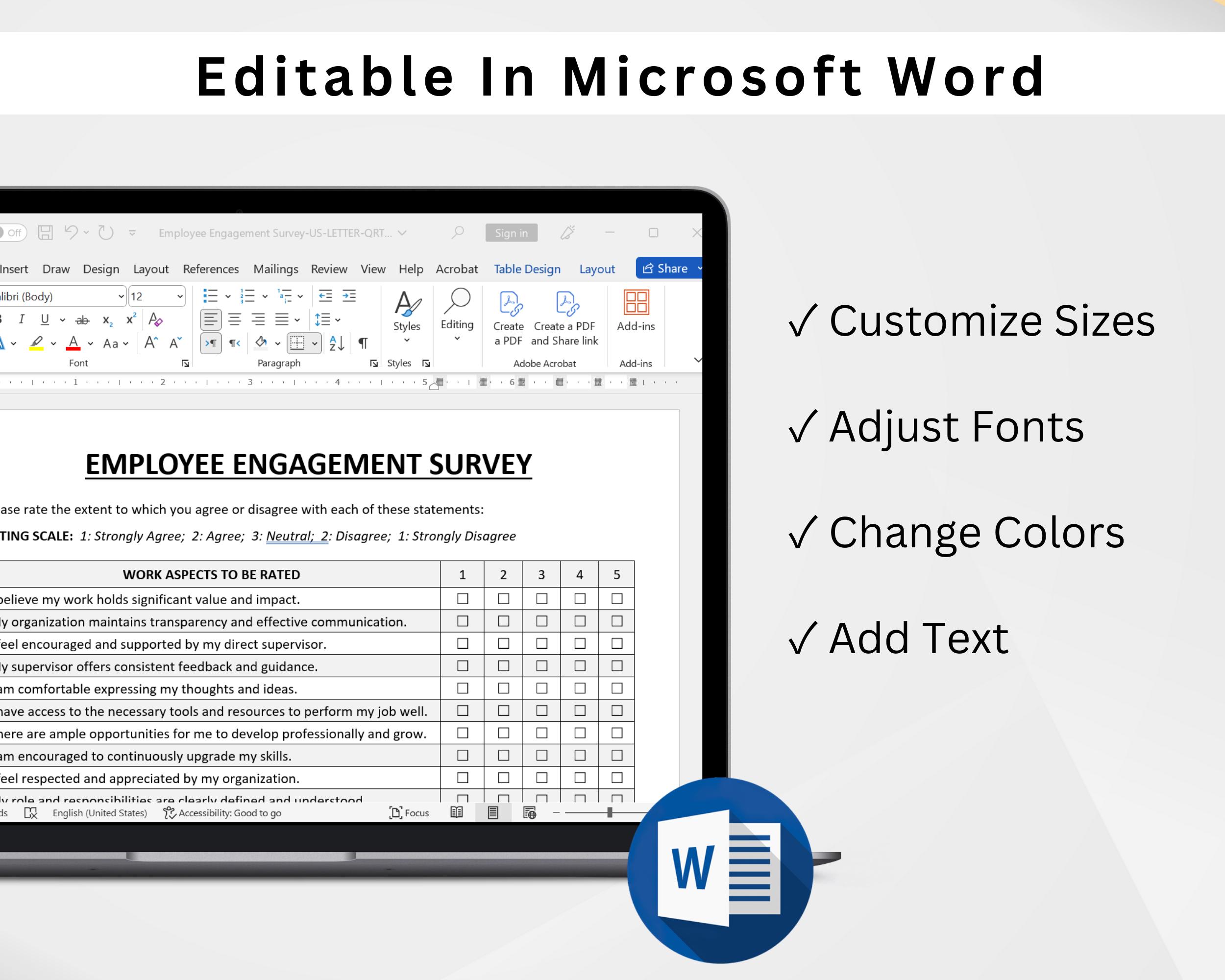 Editable Employee Engagement Survey Template. HR Survey. Employee ...