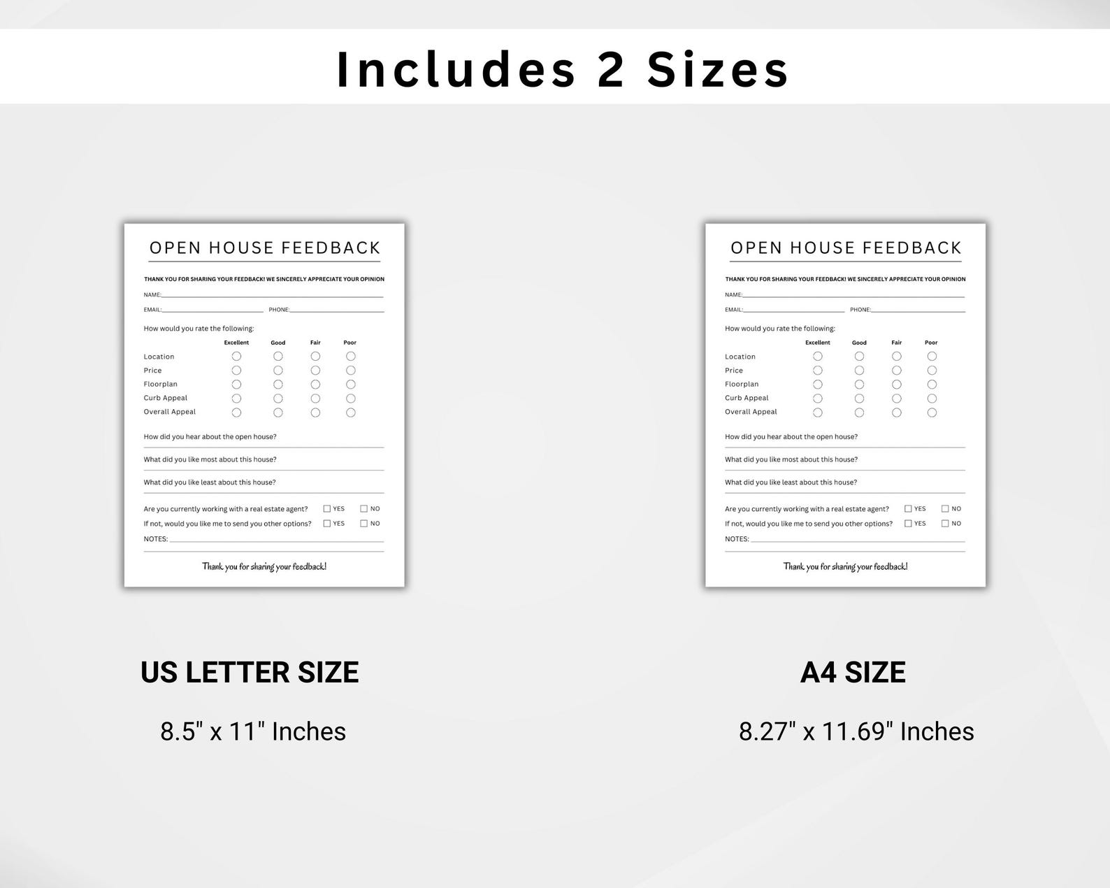 EDITABLE Open House Feedback Form. Printable Real Estate Agent Open ...