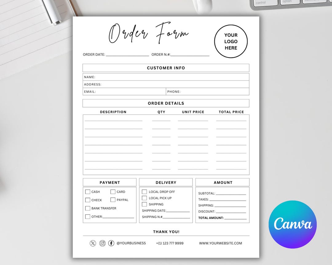 Editable Order Form Template: Small Business Customer Orders (canva, US ...