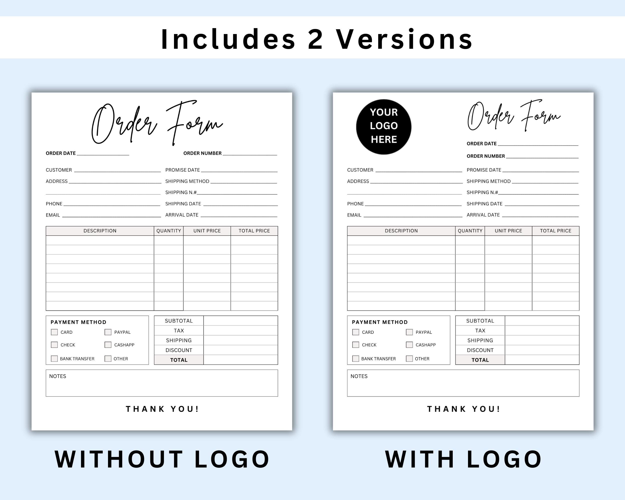 Order Form Template Printable. Custom Order Form. Crafters Order Form ...
