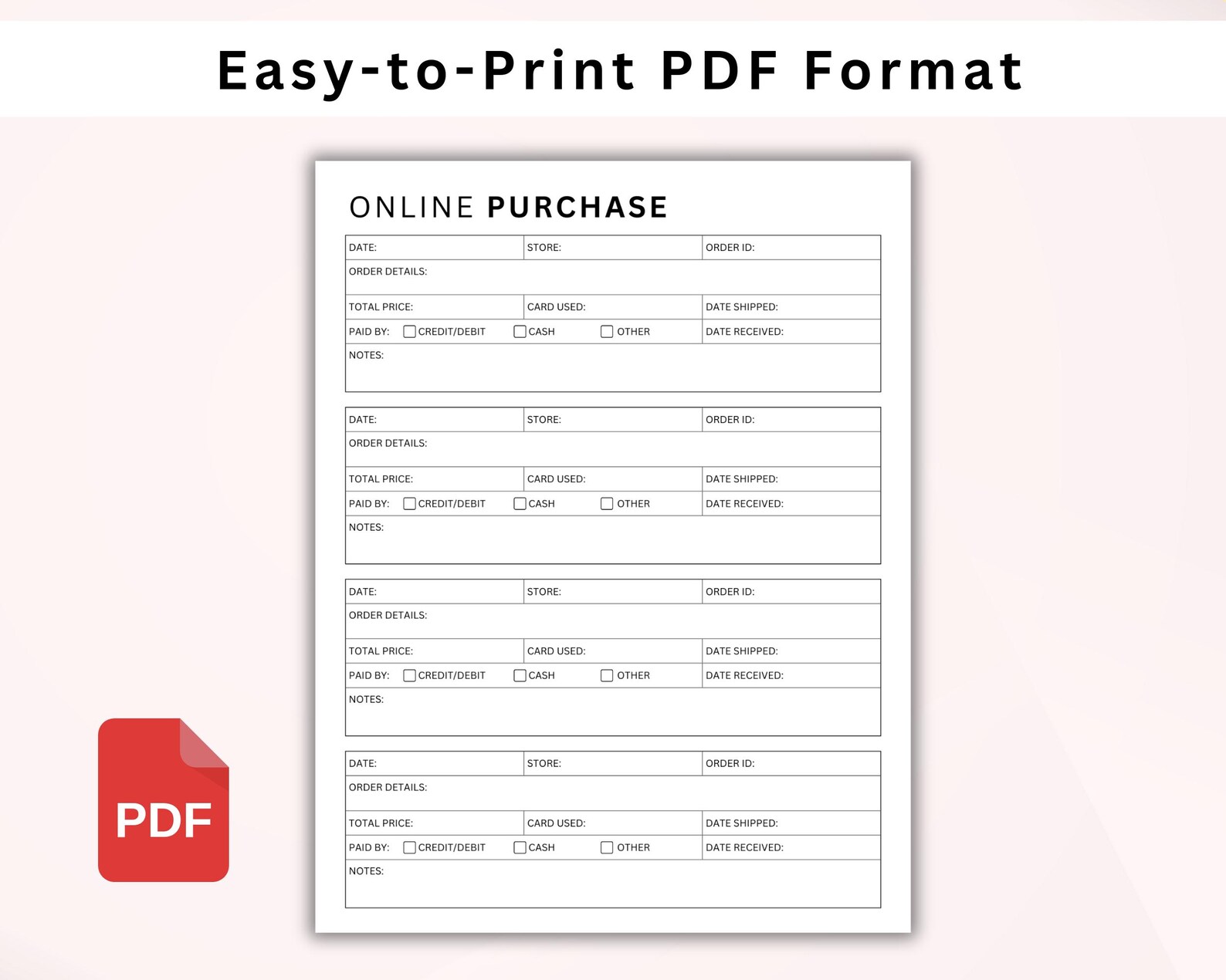 Online Purchases Tracker Printable. Online Shopping Tracker. Order Tracker Template. Shopping ...
