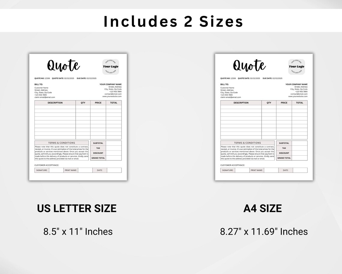 Editable Price Quotation Form Canva Template, Small Business Price ...