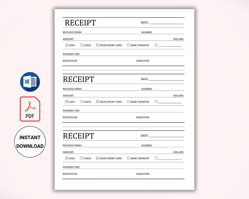 Editable Receipt. Receipt Template. Customer Receipt. Minimalist Receipt. Digital Receipt. Rent ...